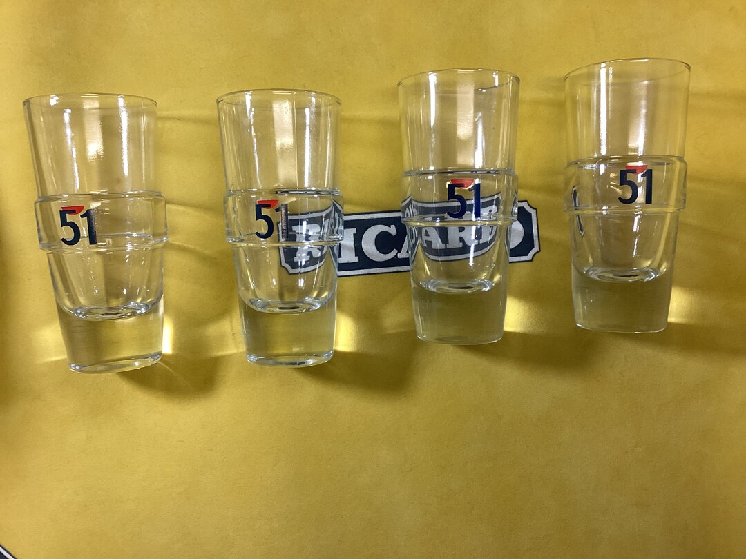 4 French Pastis 51 Glasses, Pastis 51 Glass Tumblers, Collectible ...