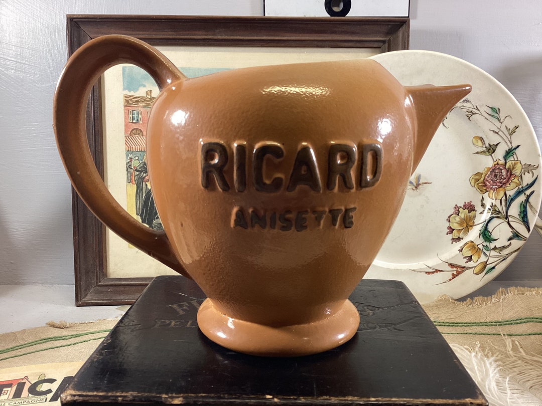 Vintage RICARD Anisette Brown Ceramic Jug, Ricard Pitcher, Pastis Water ...