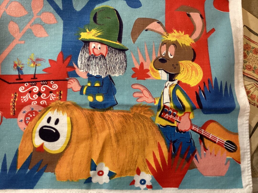 French Vintage the Magic Roundabout Tea Towel Dougal Zebedee Dylan Le ...