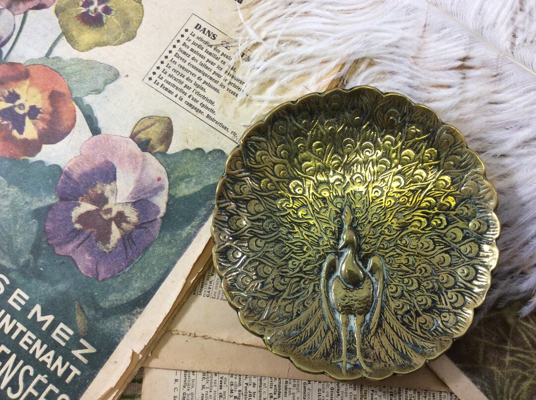 Vintage Peacock Brass Dish Peacock Shaped Trinket Tray Peacock Brass ...