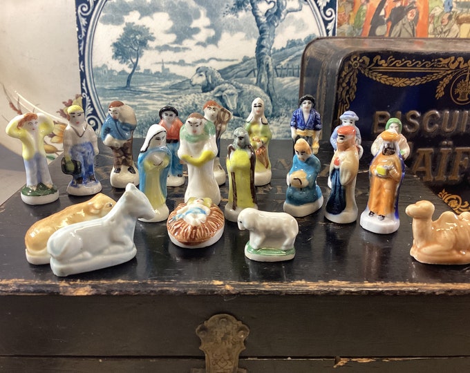 20 Vintage French Manger Scene Feves Miniature Nativity Set Ceramic ...