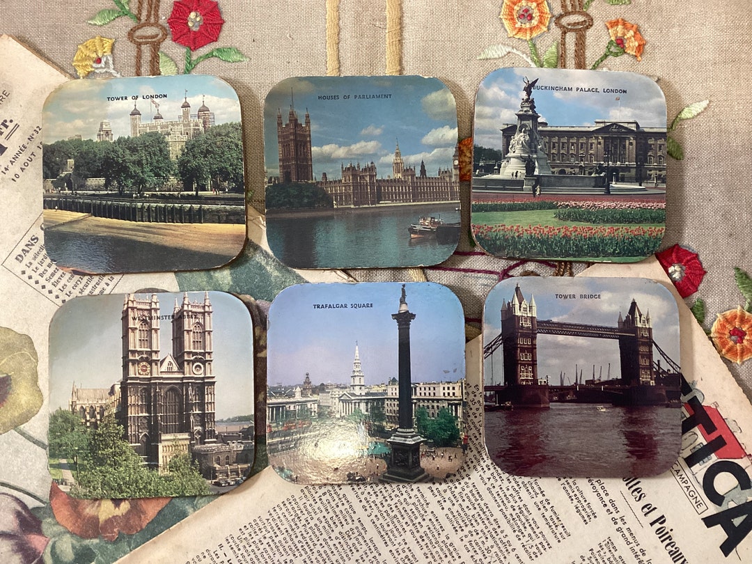 Set of 6 Vintage London Sites Coasters 60s London Souvenir Small ...