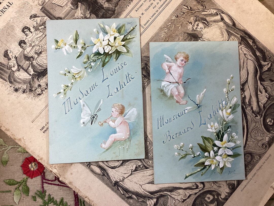 2 French Antique 1901 Menus Decorated With Cherub, Butterfly, Insect ...