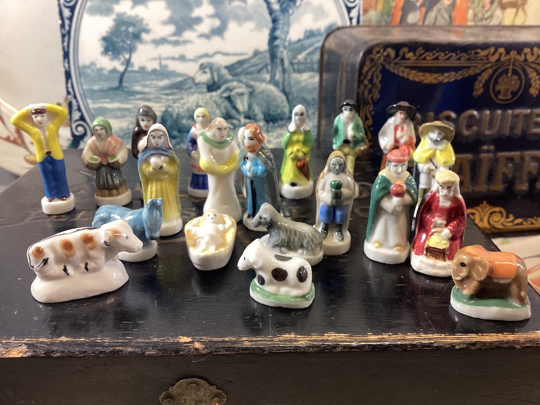 21 Vintage French Manger Scene Feves Miniature Nativity Set Ceramic ...
