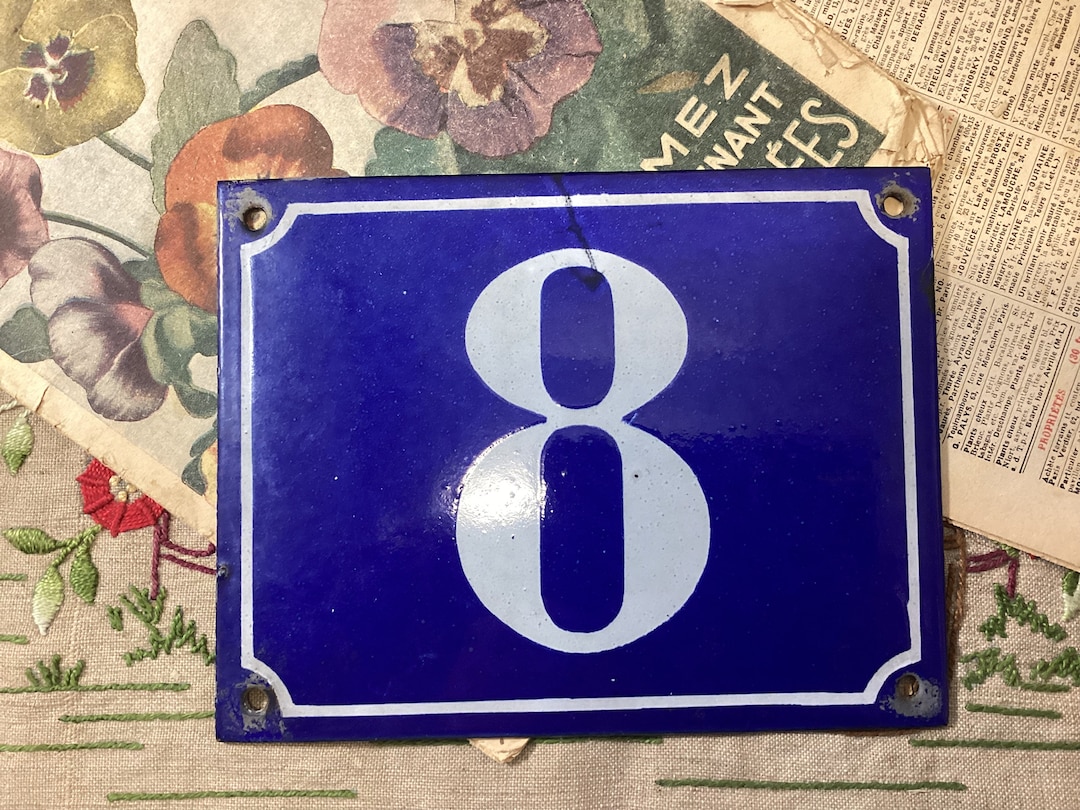 Large French Vintage Blue and White Enamel House Number 8 - Enamelled ...
