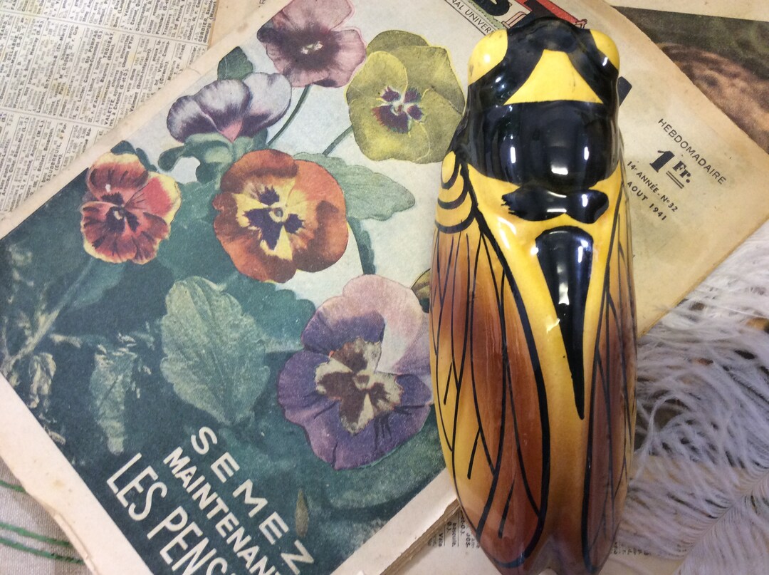 Small French Vintage Ceramic Cicada Ceramic Cicada Decor Vase Cicada ...