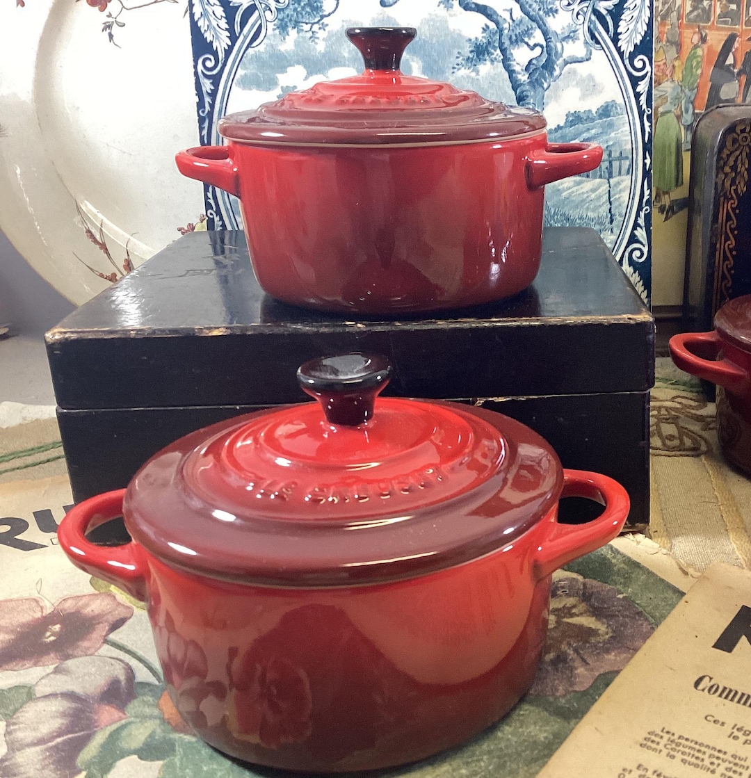 Set of 2 French Le Creuset Red Ceramic Petite Casseroles, 2 Red Le ...