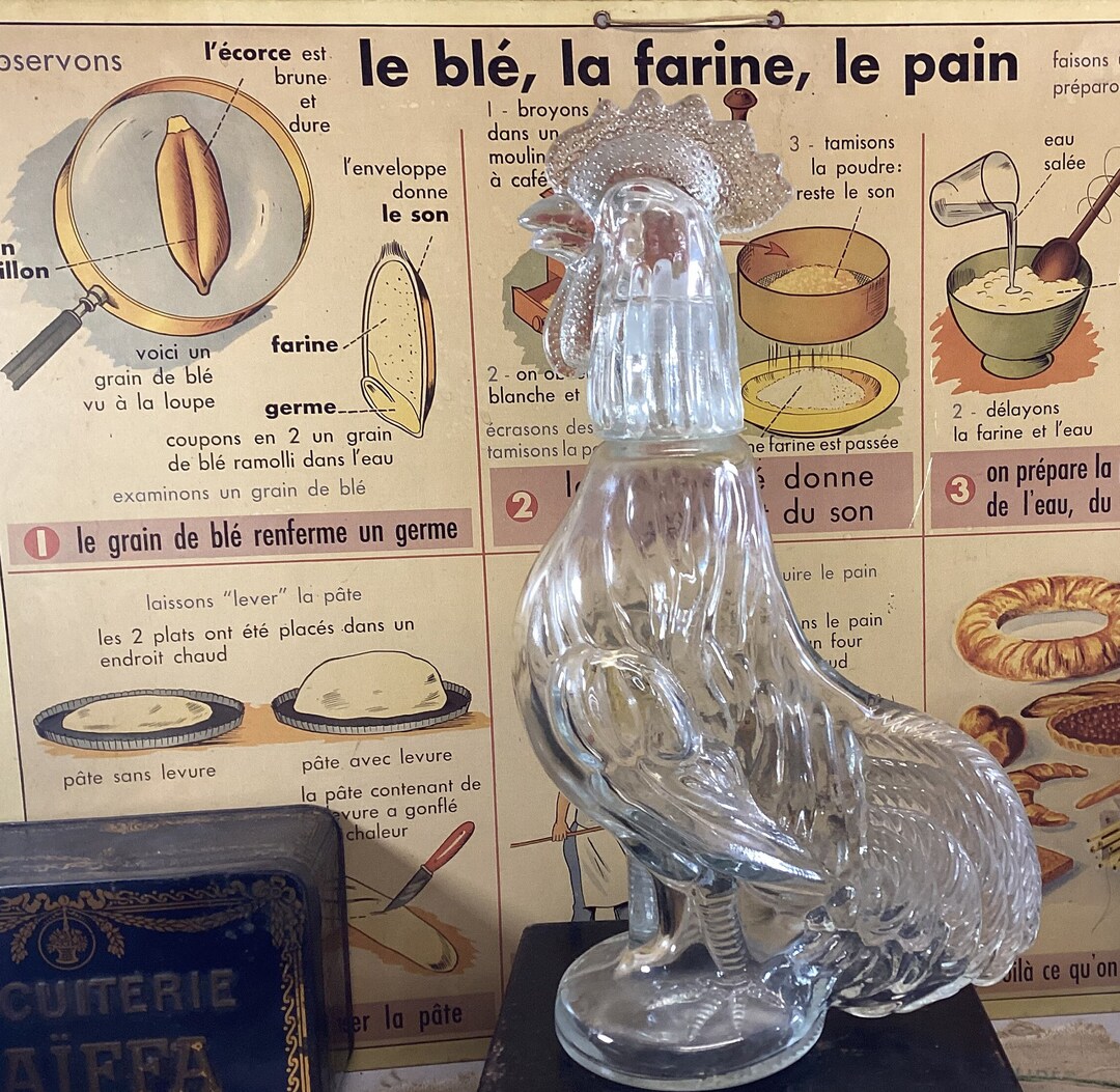 French Vintage Rooster Shaped Glass Bottle Rooster Liquor Decanter ...