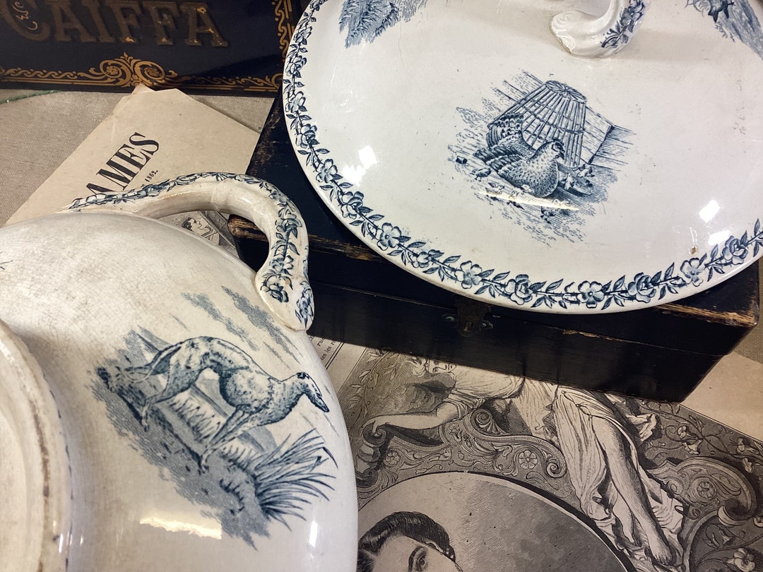 French Antique Farm Animals Themed Ironstone Tureen - Birds in Nest ...