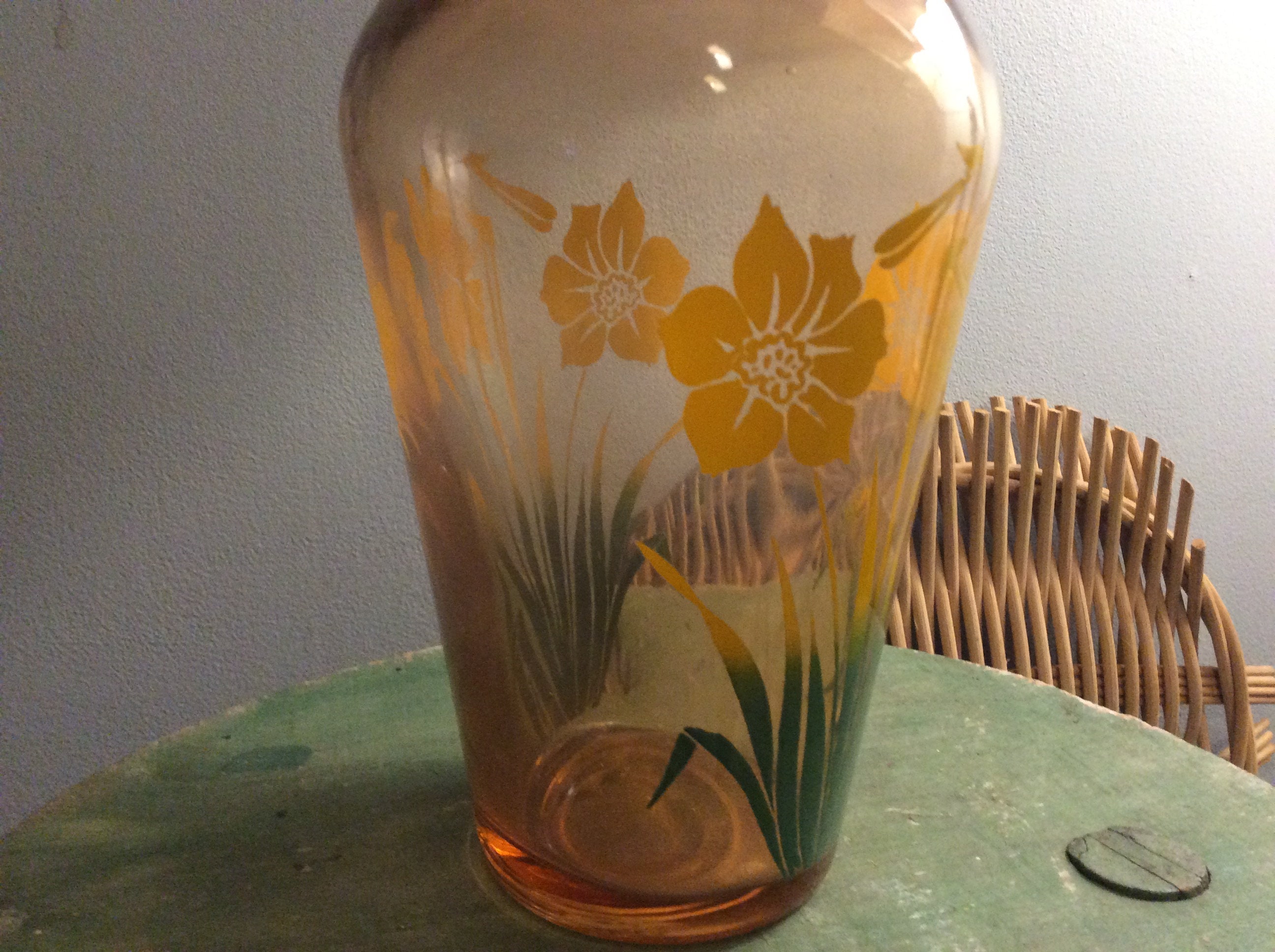 French Vintage Pink Peach Glass Vase. Pink Glass Vase. Yellow - Etsy