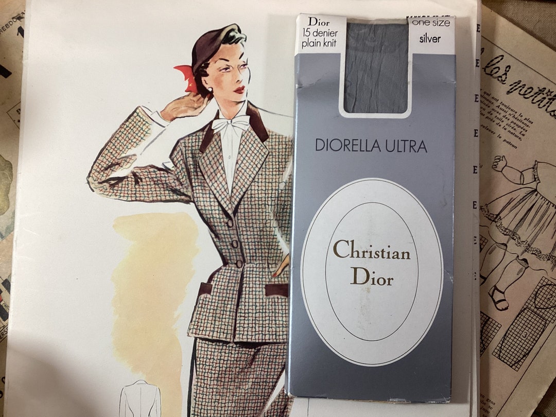 Vintage Christian Dior Diorella Ultra One Size Silver Ladies Tights 15 ...