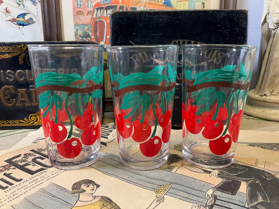Set of 3 Made in Italy Vintage Cherry Pattern Tumblers - Red Cherries ...