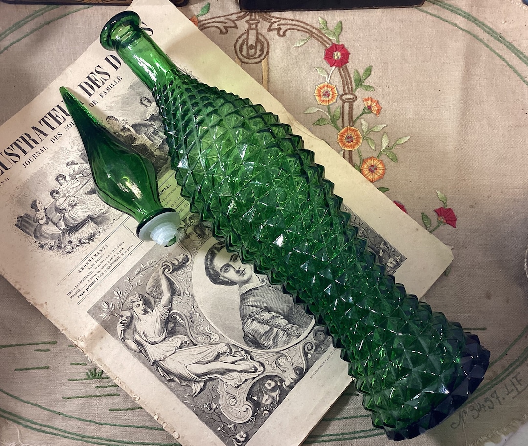 Vintage Collectible Green Genie Bottle With Pineapple Skin Pattern ...