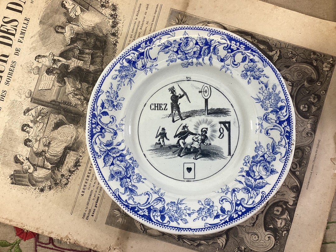 French Antique Creil Et Montereau Rebus Plate, French Antique Puzzle ...