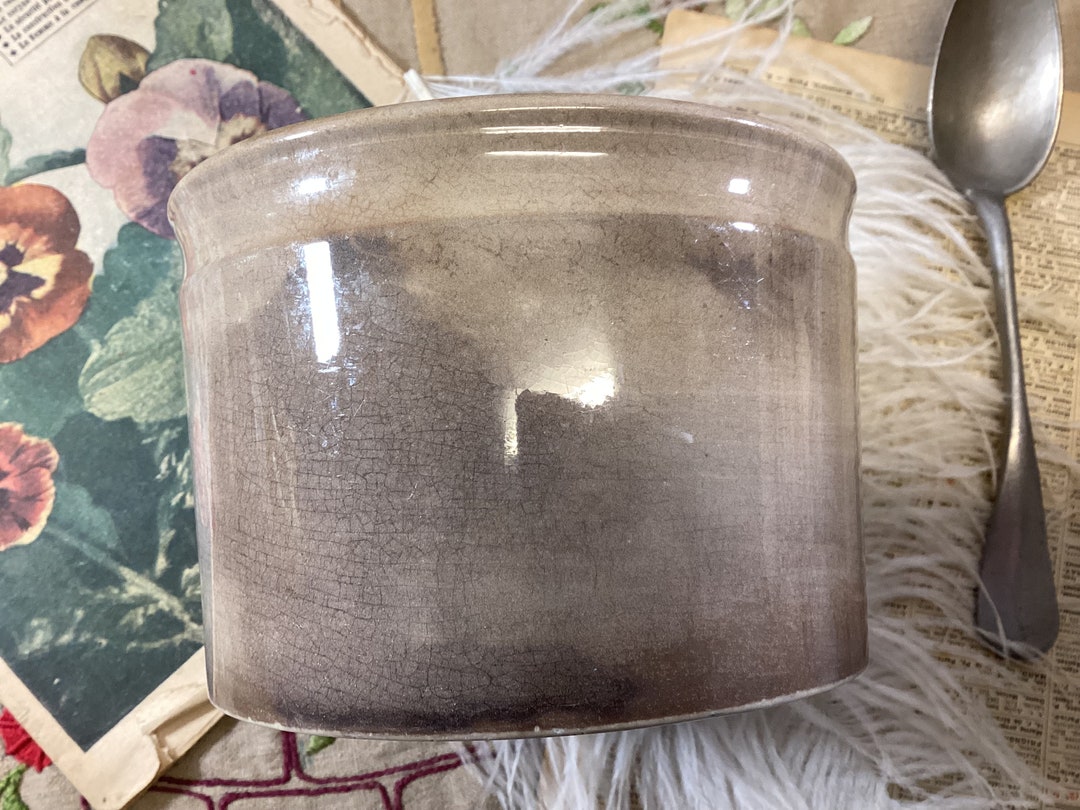 Distressed French Antique Gien Opaque Porcelain Mustard Pot, Teastained ...