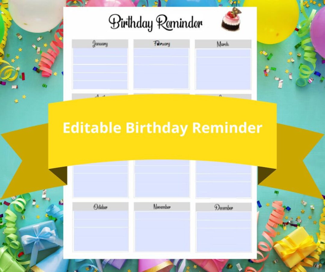 Editable Birthday Reminder - Etsy