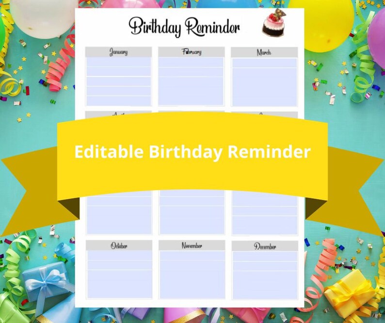 Editable Birthday Reminder - Etsy