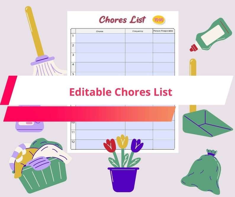 Editable Chores List - Etsy