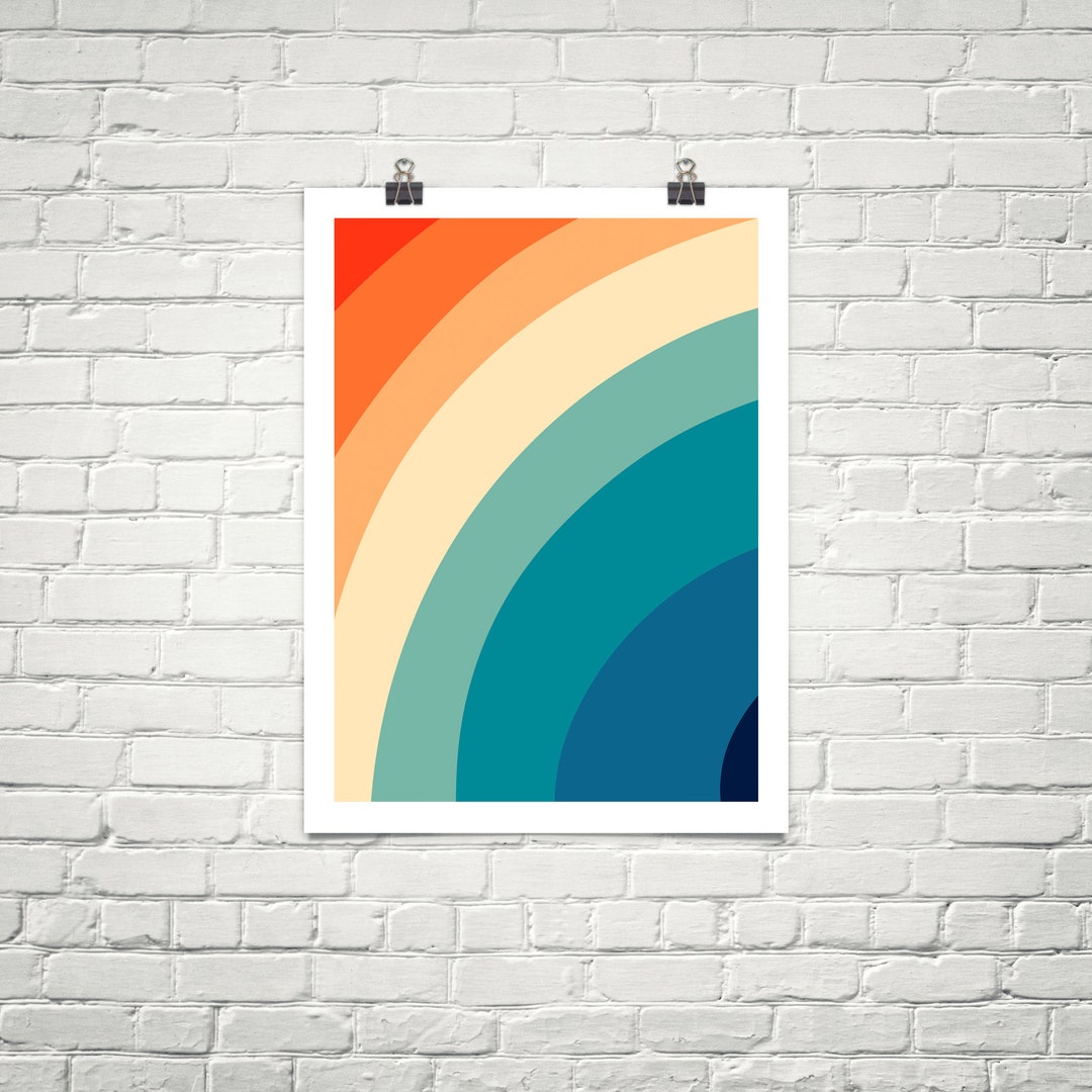Rainbow Retro Decor. Retro Poster. Vintage Wall Art. Retro Colors. Line ...