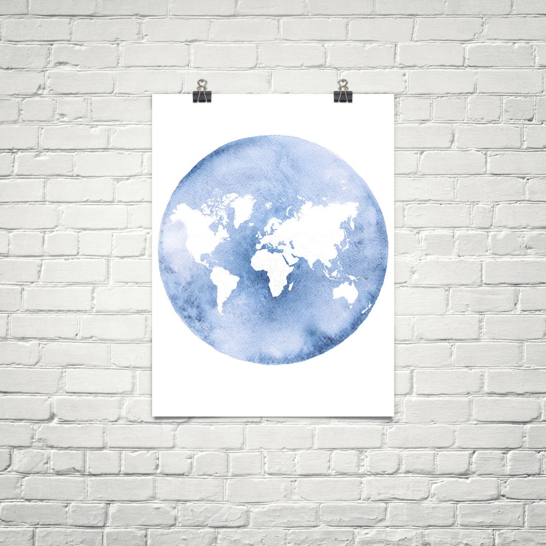 Blue Watercolor Map. World Map Wall Art. Map Art. Map of the World ...