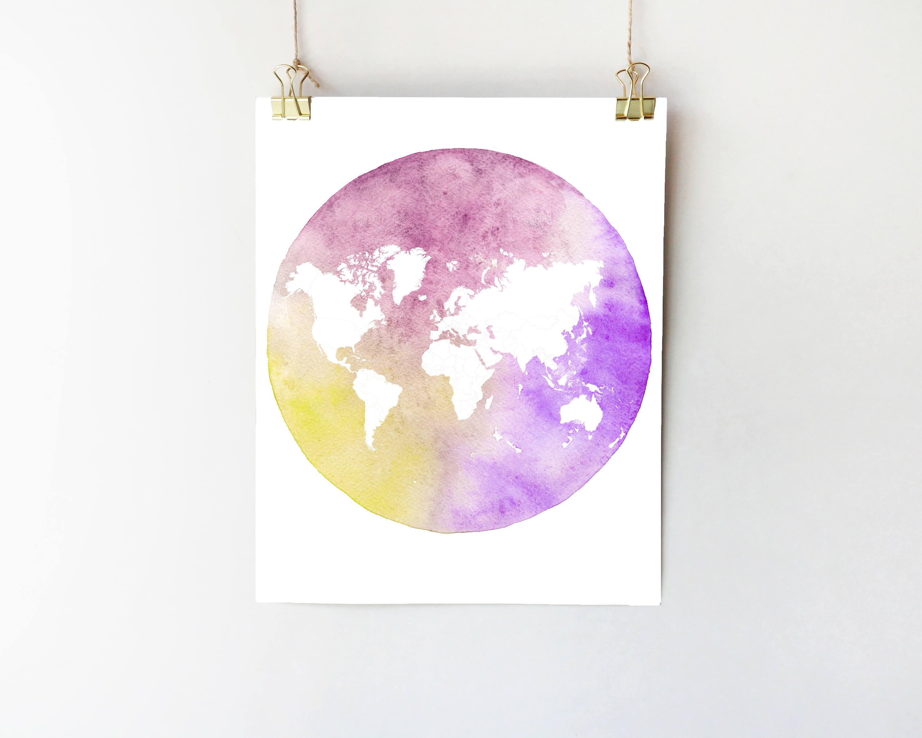Bright Purple Map of the World. World Map Wall Art. Colorful Map Art ...
