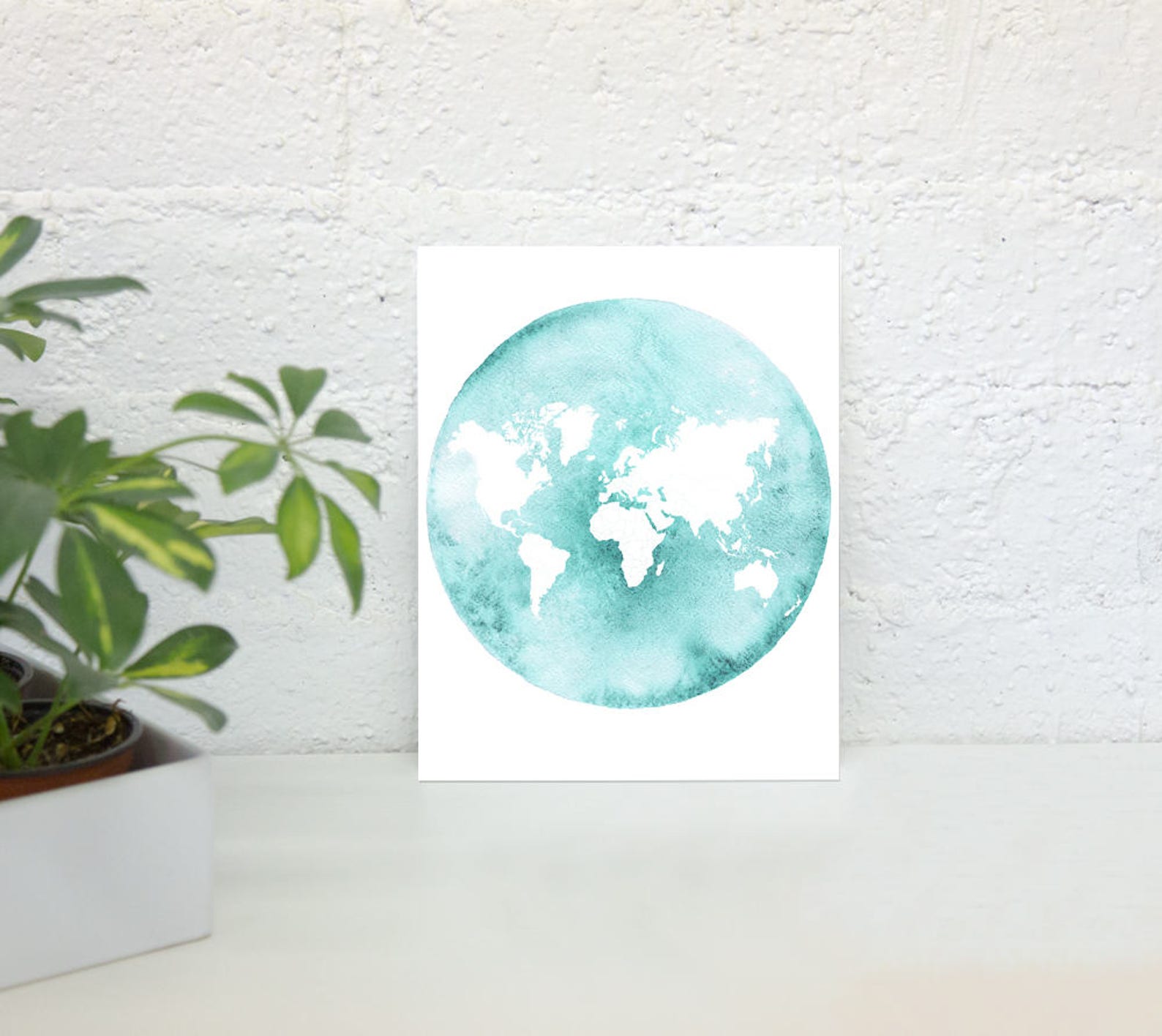Map of the World. World Map Wall Art. Turquoise Map Art. World Map ...