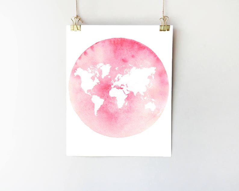 Instant Download Pink World Map Wall Art Map of the World Instant ...