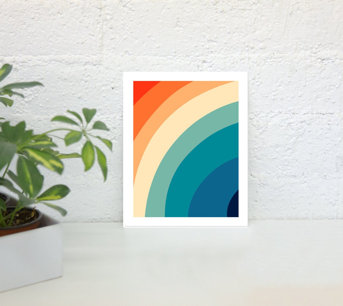 Rainbow Retro Decor. Retro Poster. Vintage Wall Art. Retro Colors. Line ...