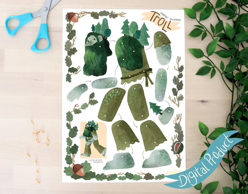 Articulated Forest Troll Paper Puppet Printable, Instant DIY Digital ...