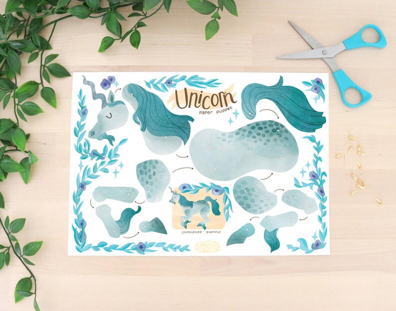 Articulated Unicorn Paper Puppet Printable, Instant DIY Digital ...