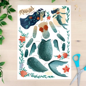 Articulated Mermaid Paper Puppet Printable, Instant DIY Digital ...