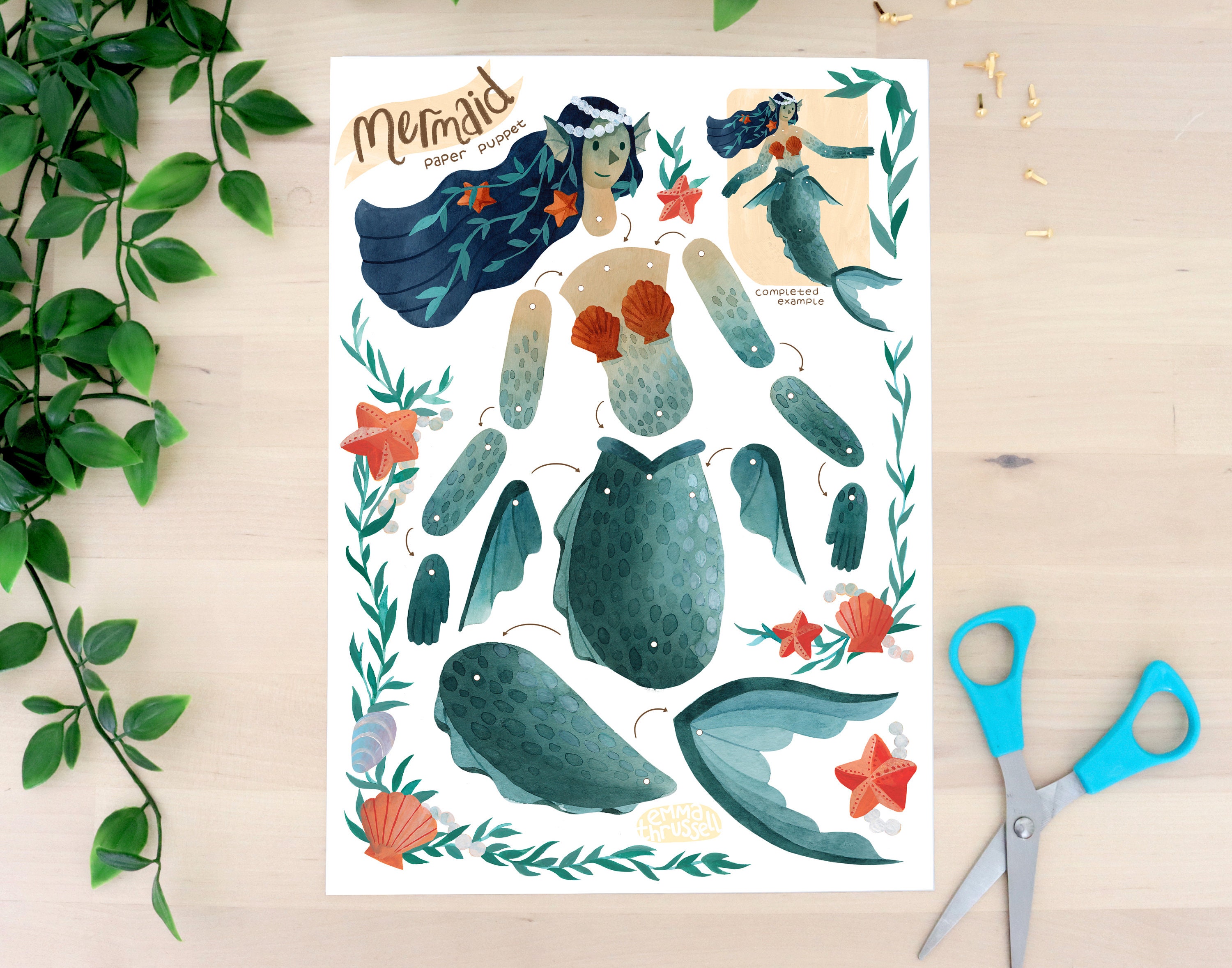 Articulated Mermaid Paper Puppet Printable, Instant DIY Digital ...