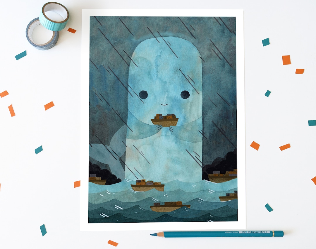 Cute Sea Monster Illustration Art Print A4 & A5, Monster Themed Nursary ...