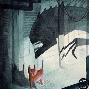 Alien Xenomorph and Jonesy Illustrated Art Print 23cm X 21cm - Etsy