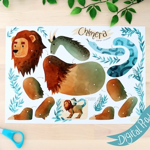 Set of 5 Articulated Mythical Creature Paper Puppet Printables, Instant ...