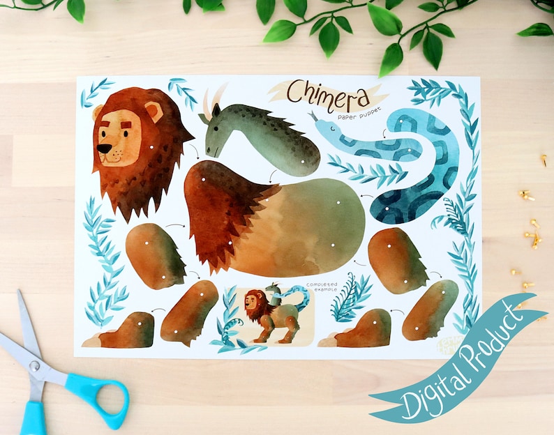 Set of 5 Articulated Mythical Creature Paper Puppet Printables, Instant ...