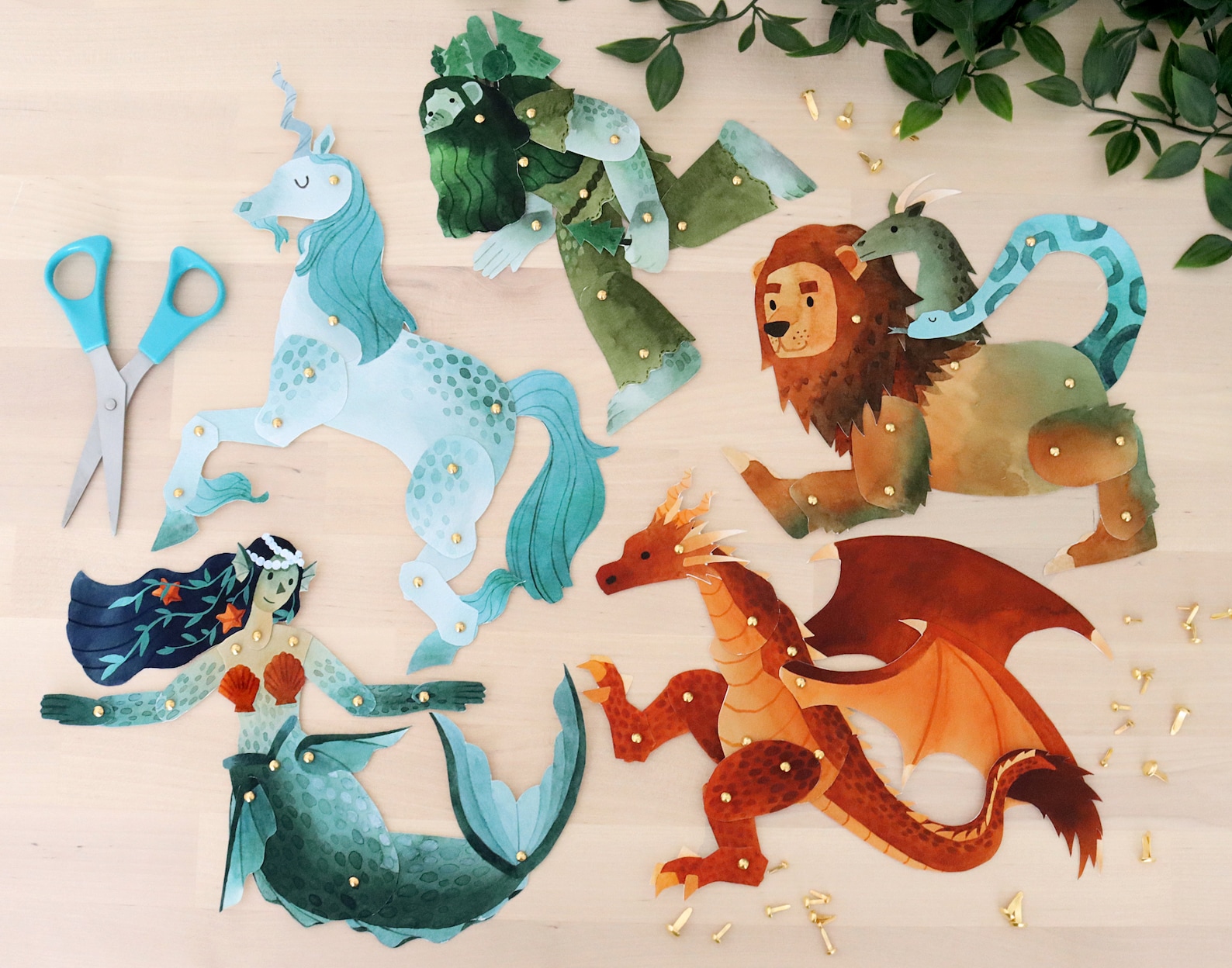 Set of 5 Articulated Mythical Creature Paper Puppet Printables, Instant ...