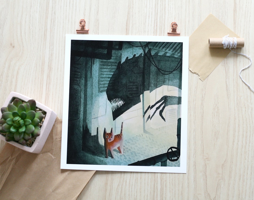 Alien Xenomorph and Jonesy Illustrated Art Print 23cm X 21cm - Etsy