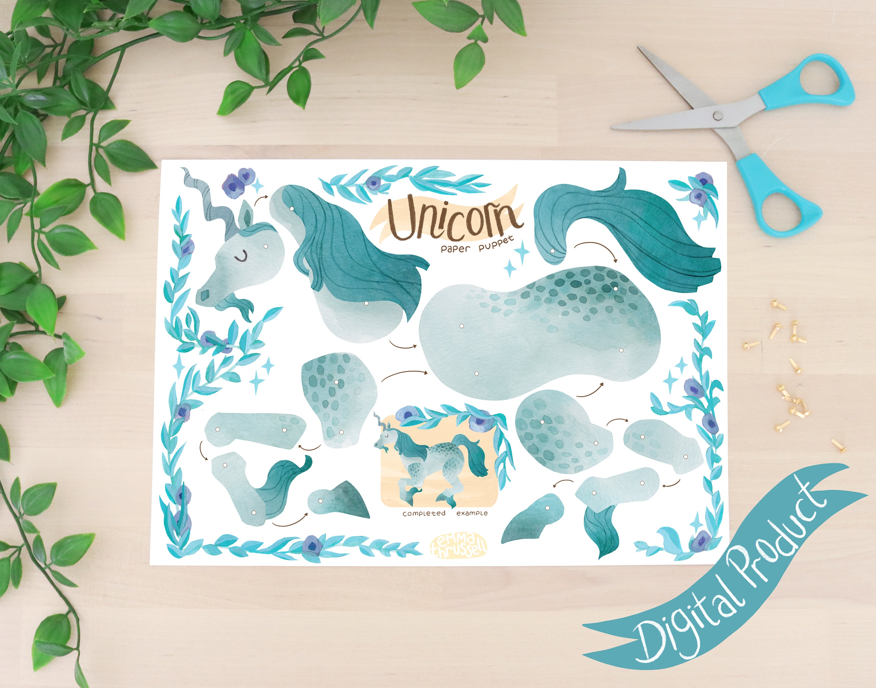 Set of 5 Articulated Mythical Creature Paper Puppet Printables, Instant ...