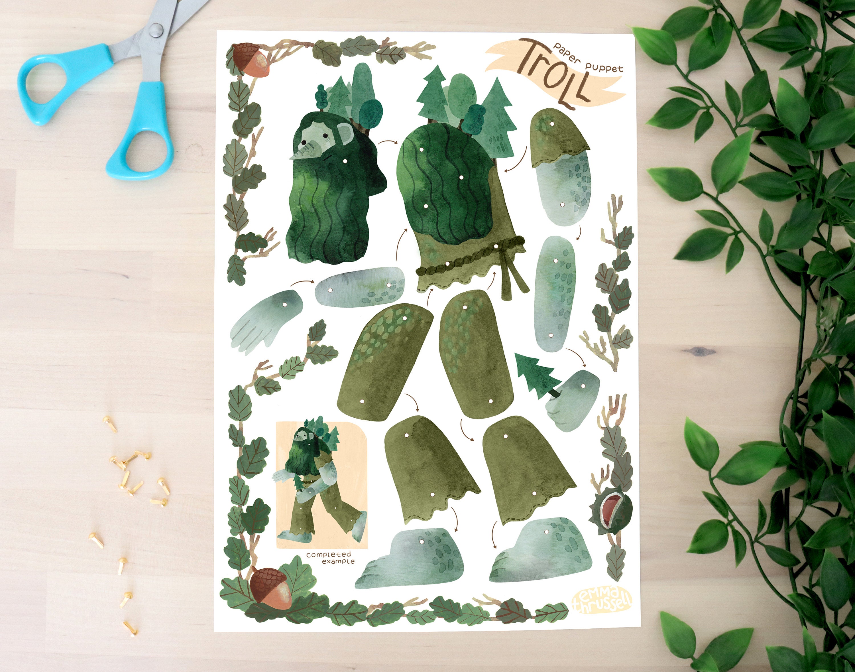Articulated Forest Troll Paper Puppet Printable, Instant DIY Digital ...