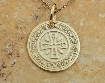 Dainty 14k Solid Gold Episcopal Cross Necklace Personalized - Etsy