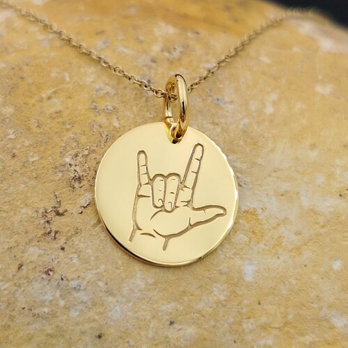 Dainty 14k Solid Gold ASL Sign Language Necklace Personalized - Etsy