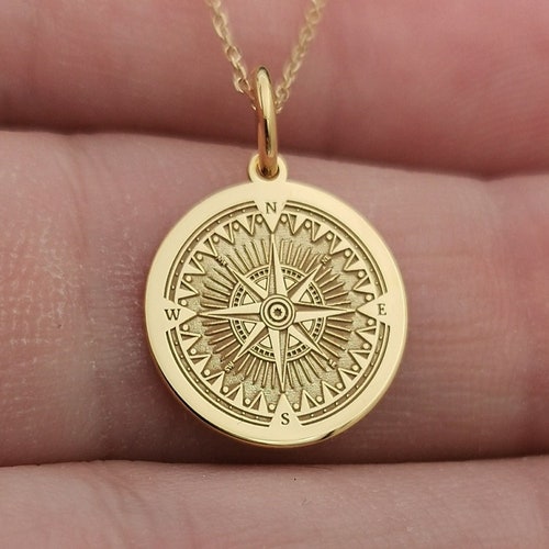 Dainty 14k Solid Gold Compass Necklace Personalized Compass - Etsy