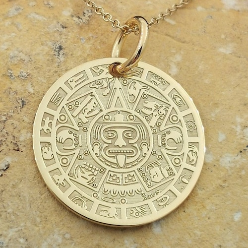14k Aztec Calendar Necklace Personalized Mayan Sun Calendar | Etsy
