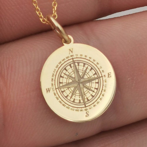 14K Solid Gold Compass Necklace Compass Jewelry Compass - Etsy