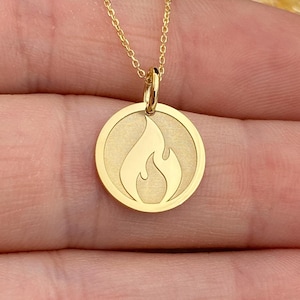Dainty 14k Solid Gold Fire Pendant Necklace - Personalized - Etsy