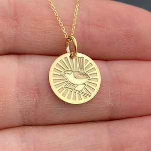 Dainty 14k Solid Gold Wren Necklace, Personalized Wren Pendant, Wren ...