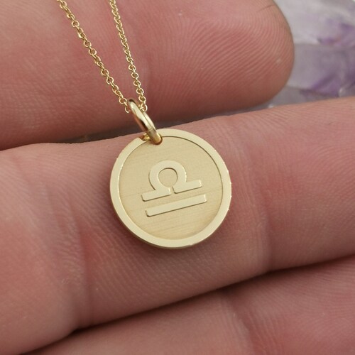 Dainty 14k Solid Gold Libra Zodiac Necklace Libra Symbol - Etsy