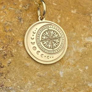 Dainty 14k Solid Gold Moon Compass Pendant, Personalized Moon Compass ...