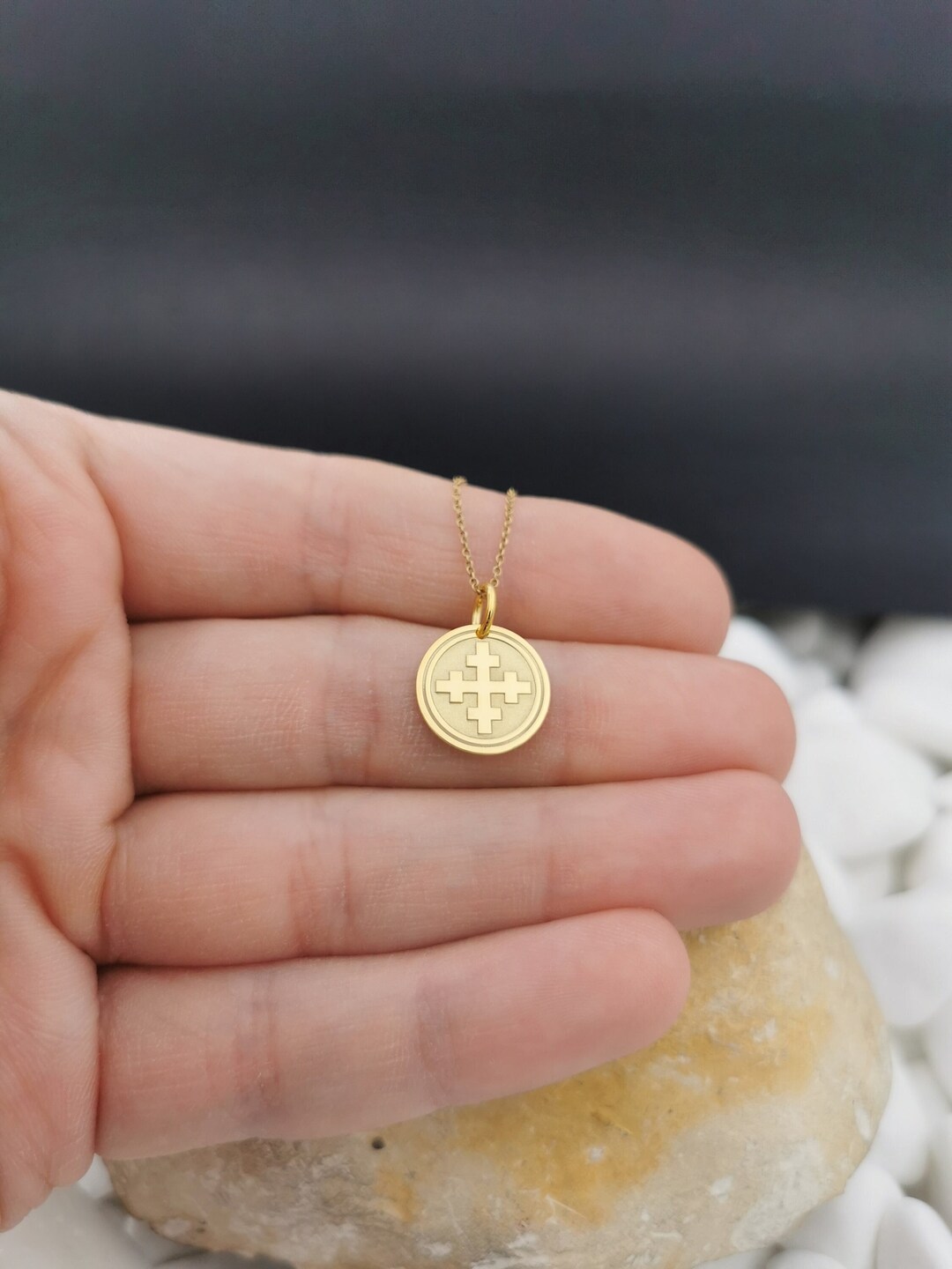 Dainty 14k Solid Gold Crosslet Necklace, Personalized Crosslet Pendant ...